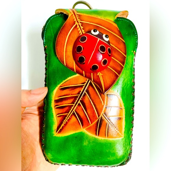Bags | Handmade Green Leather Beetle Leaf Mini Purse Cute Insect Bag ...